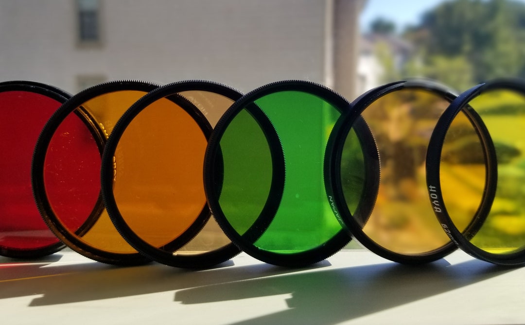 Mixed Lot of Vintage Camera Lens Filters - Red, Yellow, Green, Orange ...