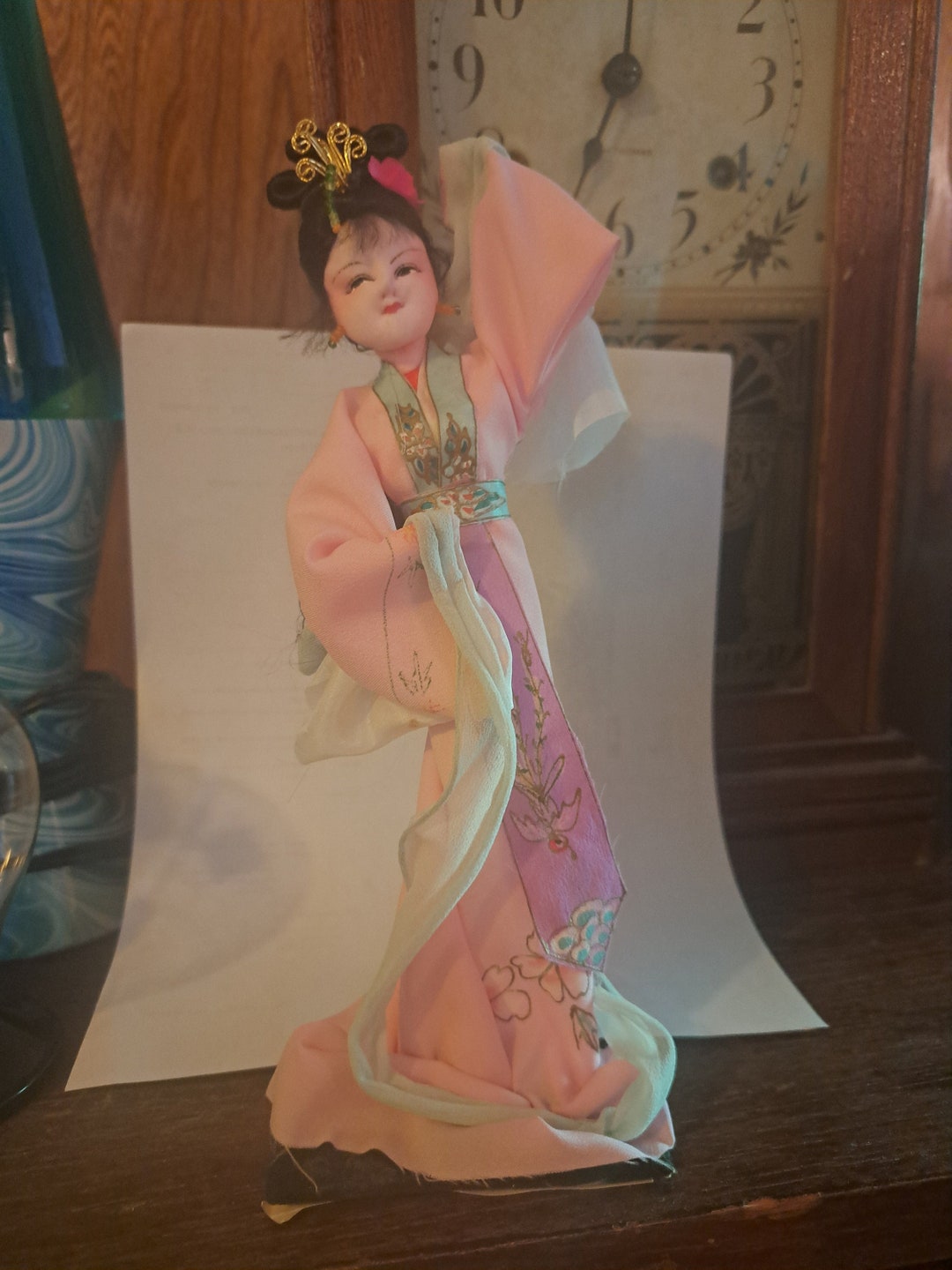 Beautiful Handmade Vintage Chinese Doll in a Pink Silk Dress on Simple ...