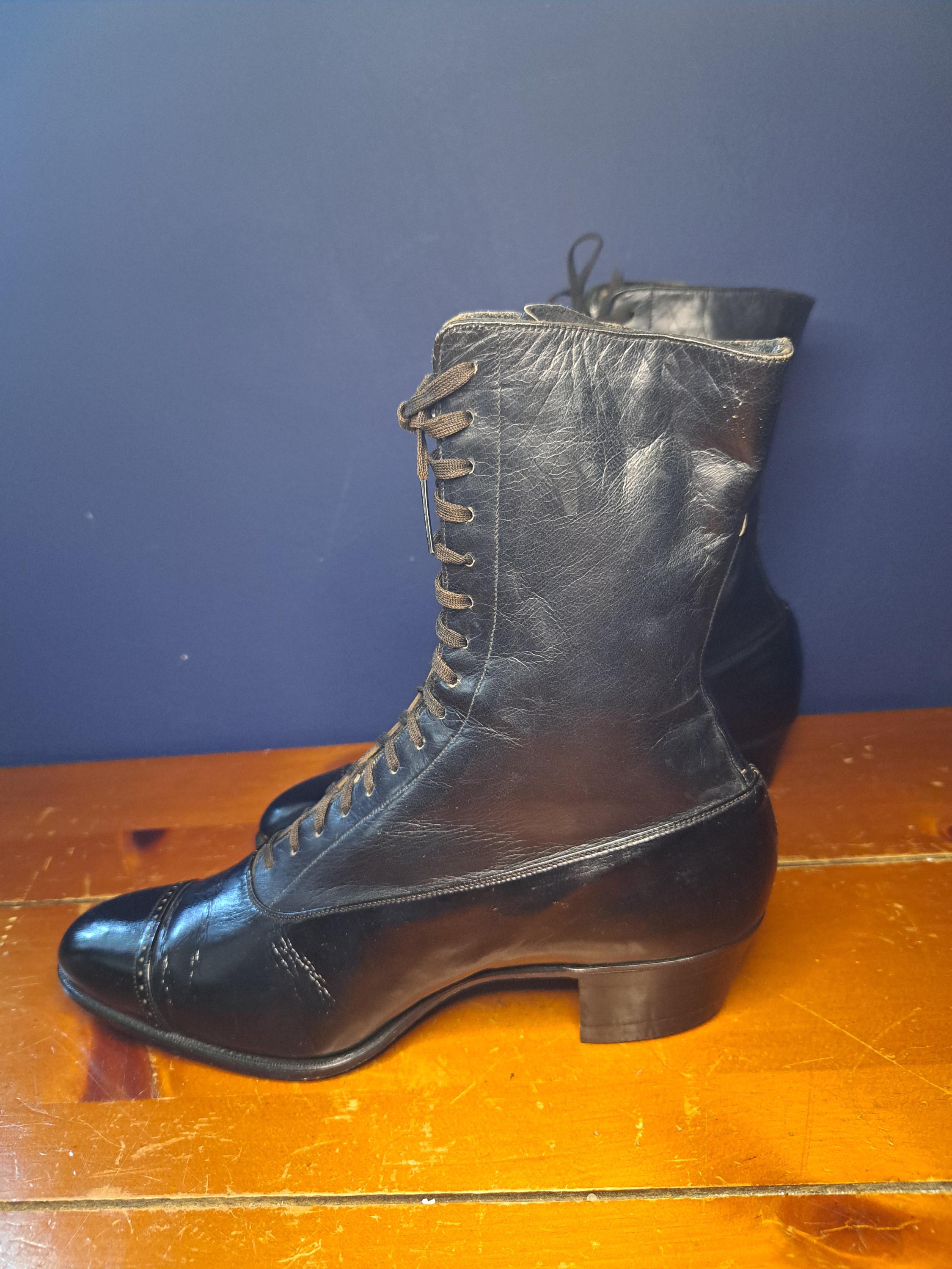Antique Victorian Lace Up Boots, Early 1900's Black Leather Boots ...