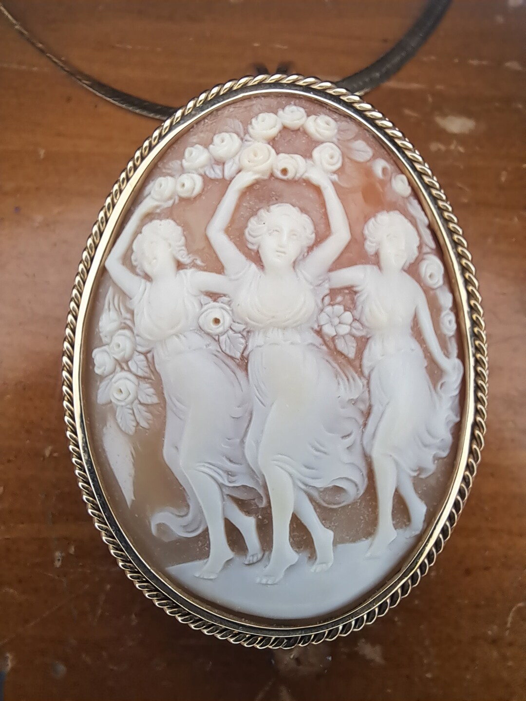 Stunning Large Antique Oval Shell Cameo With Three Muses, a 14k Yellow ...