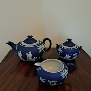 Beautiful Blue Jasperware Wedgwood Tea Set, Comes With Tea Pot, Creamer ...