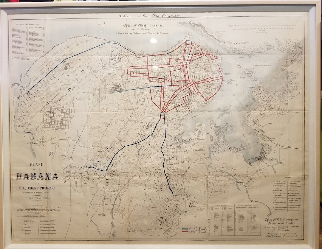 Original Framed Antique Hand Colored Map of Havana Cuba During the ...