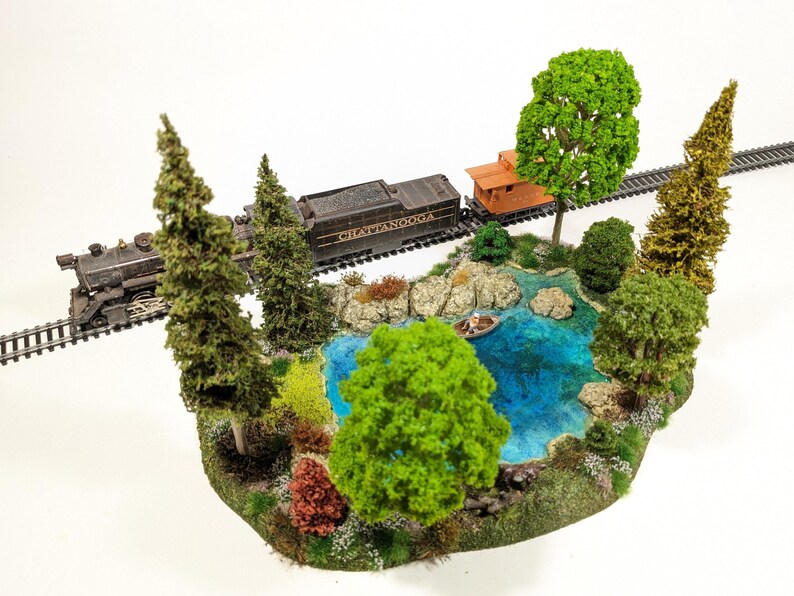 HO Scale 12 X 8.5 COUNTRY POND W Top Realism, Fine Detail, 10 Trees, Lt ...