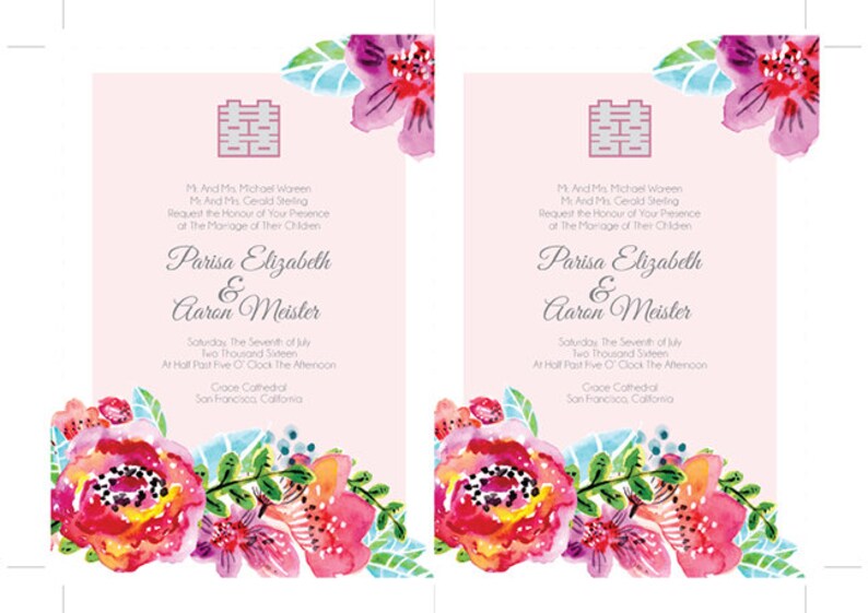 DIY Printable/editable Chinese Wedding Invitation Card Template Instant ...
