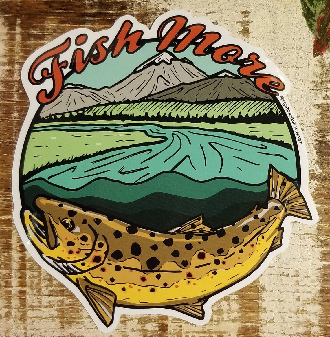 Fish More Brown Trout Sticker Decal Designed by Morgan Brown | Etsy