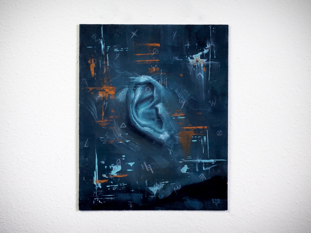 Contemporary Ear Painting, Spiritual Acrylic Portrait Art, Turquoise ...