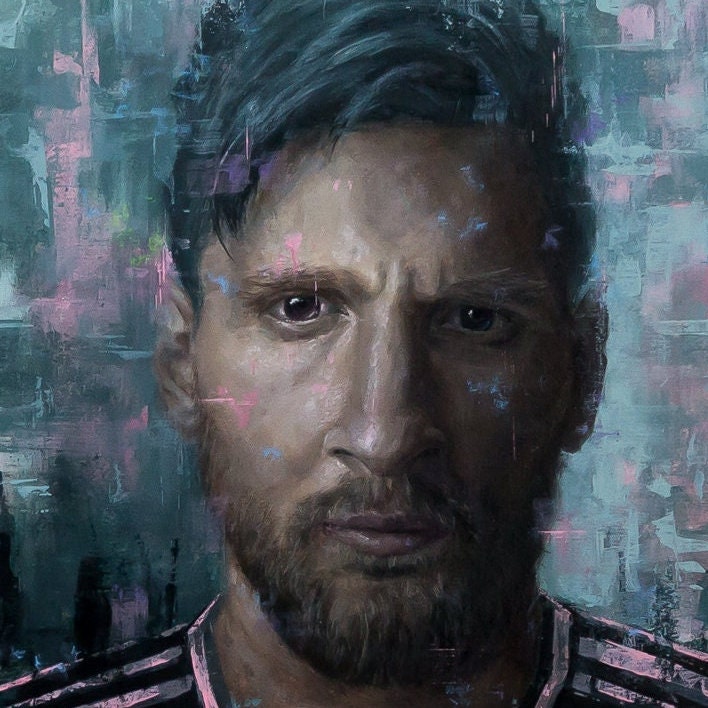 Lionel Messi Original Painting, Argentina Football Wall Decor, Soccer ...