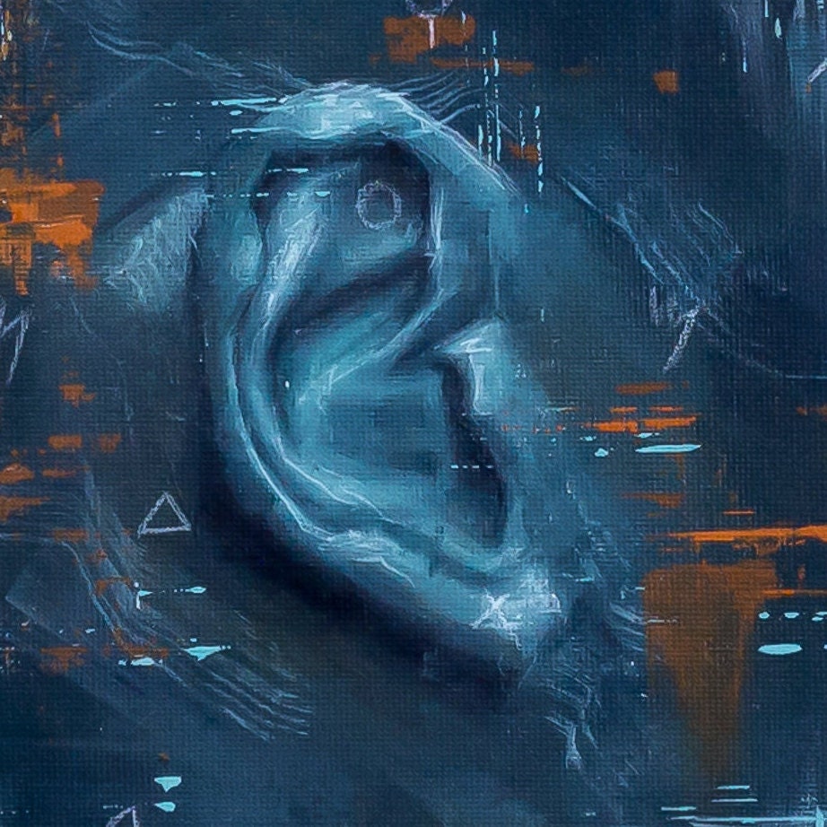 Contemporary Ear Painting, Spiritual Acrylic Portrait Art, Turquoise ...