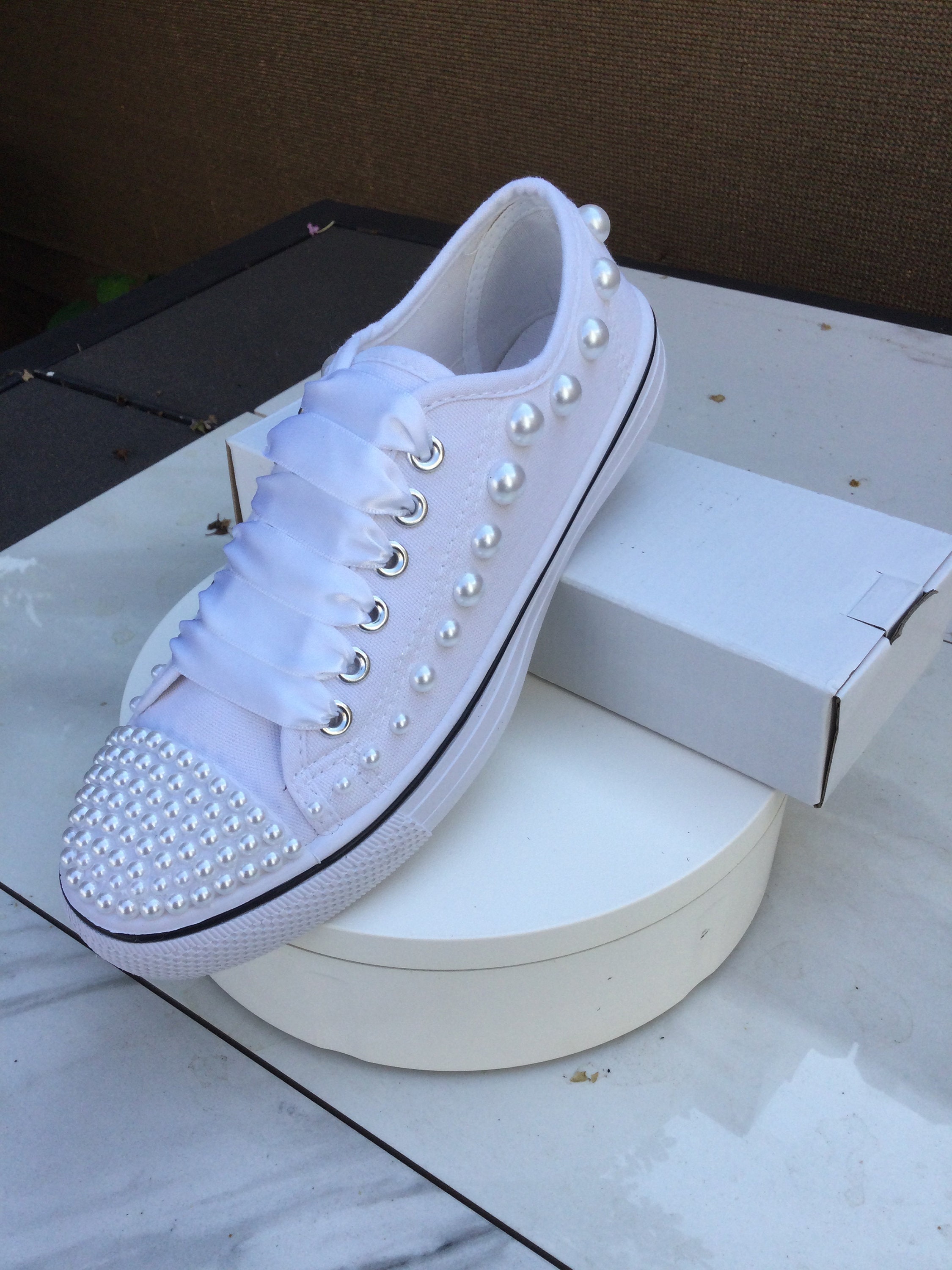 White Pearl Beads Embellished Sneakers | Etsy