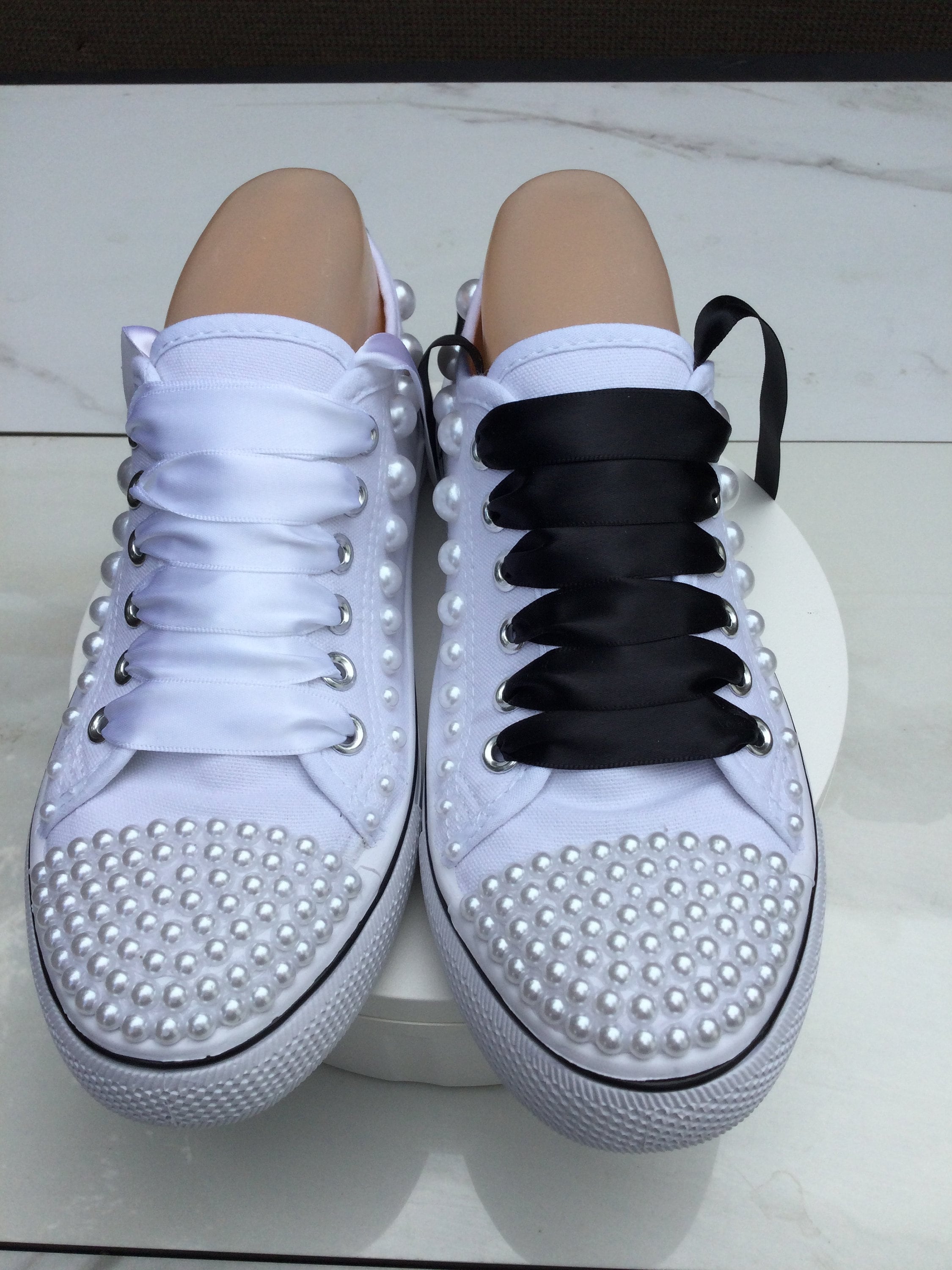 White Pearl Beads Embellished Sneakers | Etsy