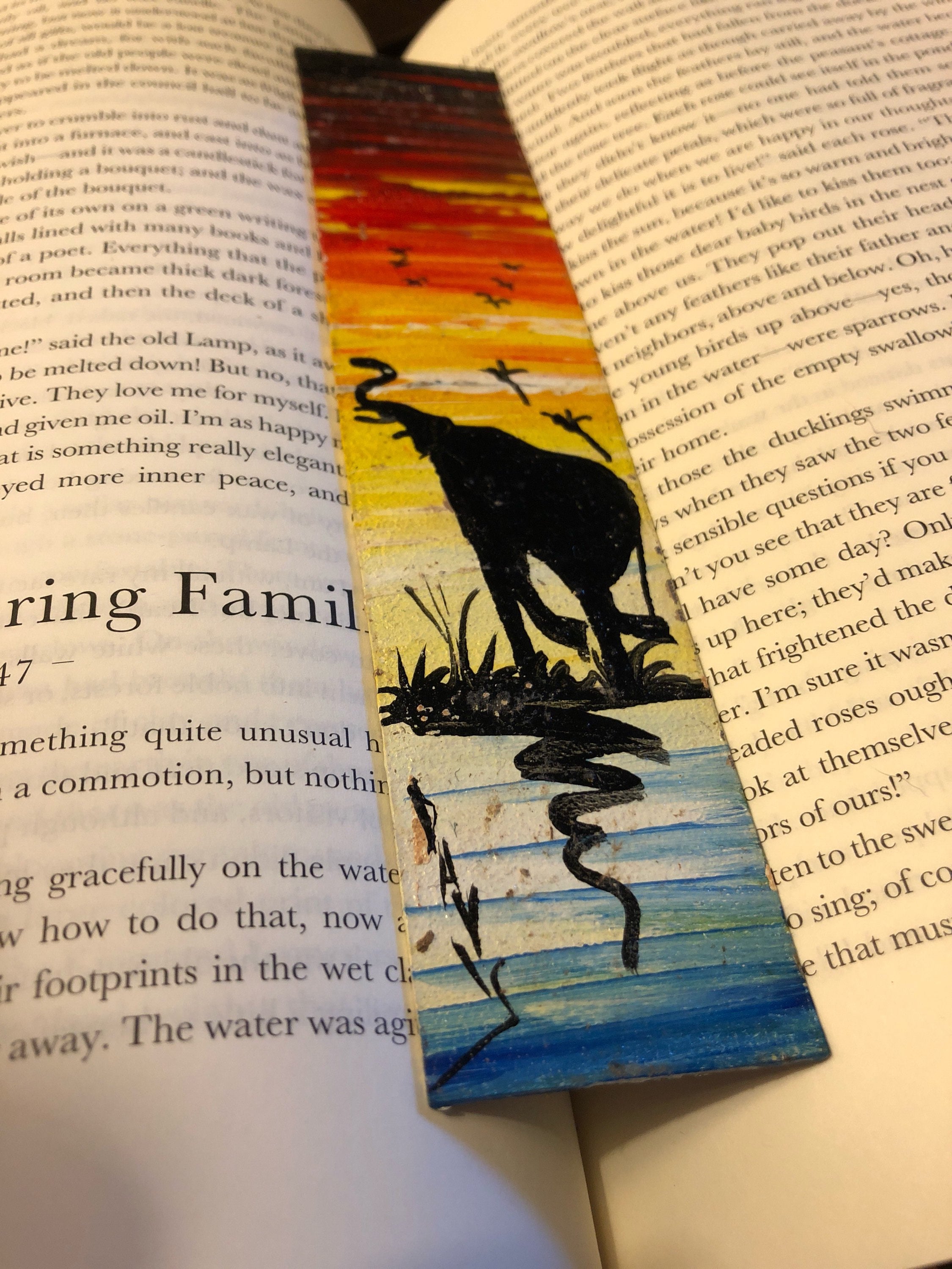 African Hand Painted Leather Bookmark - Elephant at Sunset - Etsy