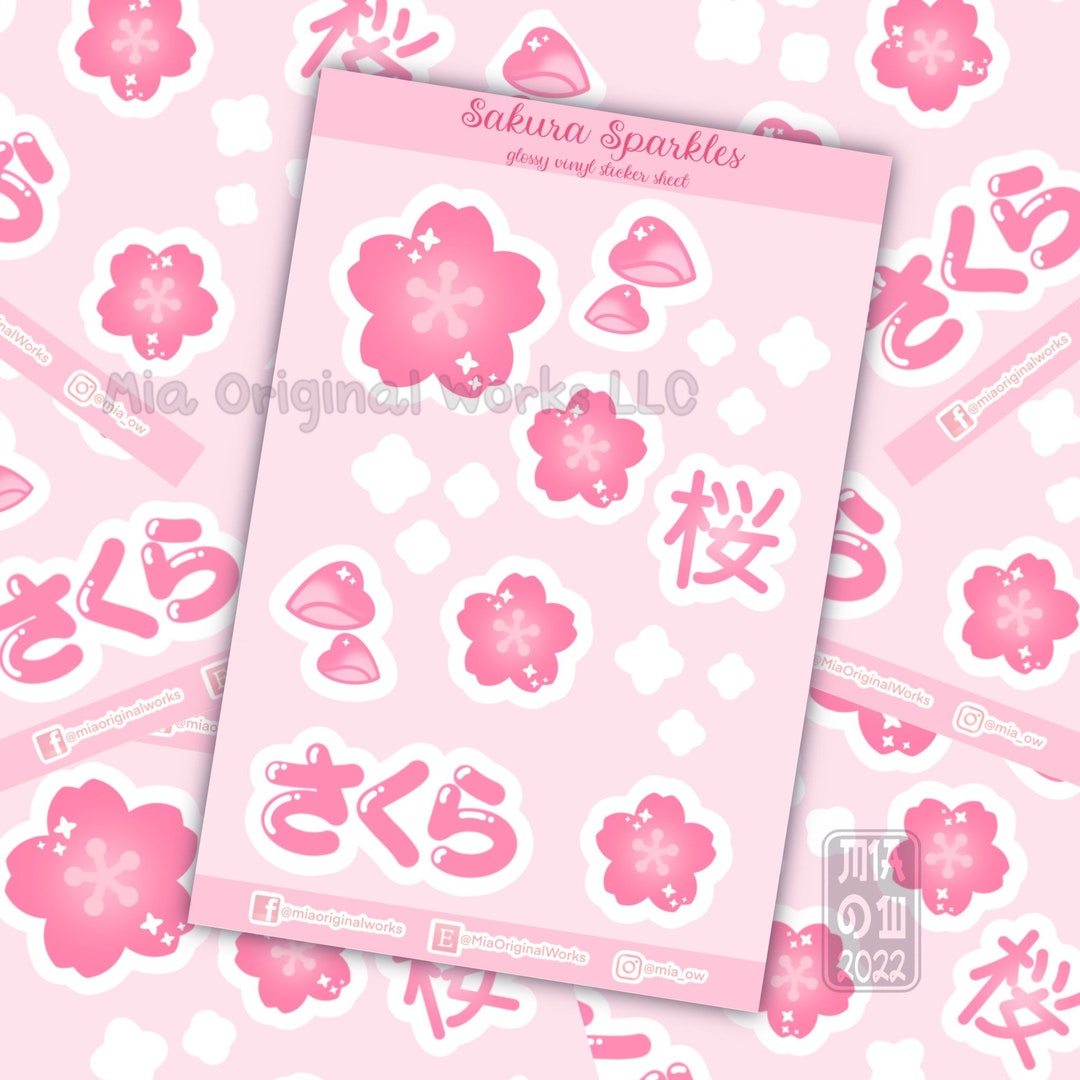 Sakura Sparkles Glossy Vinyl Sticker Sheet - Etsy