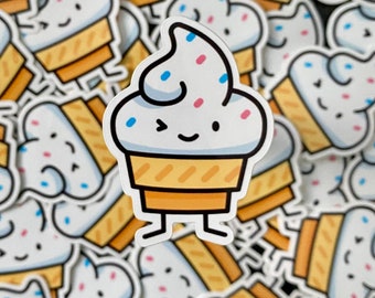 Cute Pink Ice Cream Cone Vinyl Sticker / Laptop Sticker / Water Bottle ...