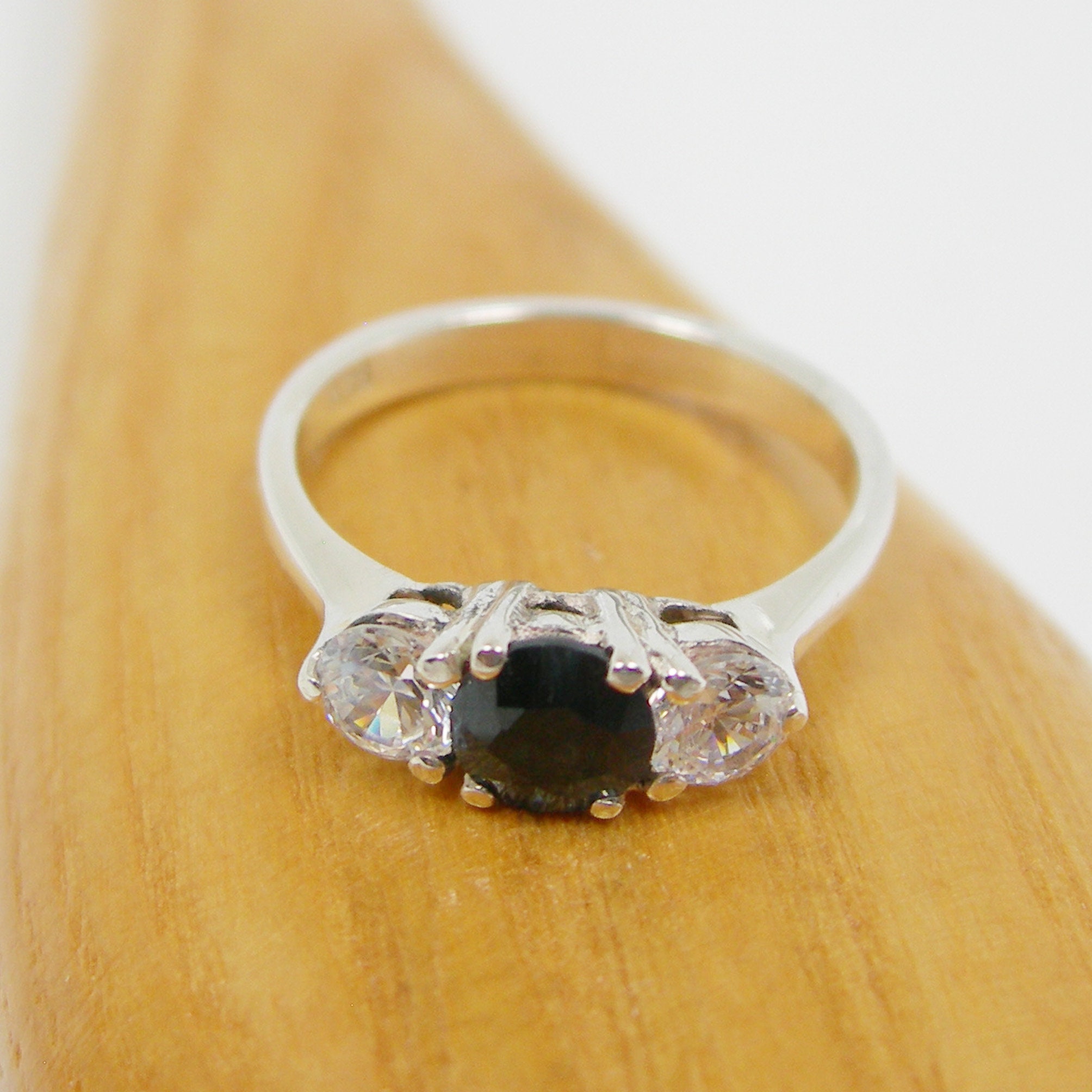 Three Stone Claw Ring Genuine 925 Sterling Silver Natural | Etsy