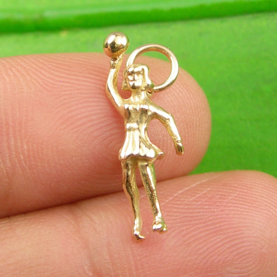 Netballer Netball Woman Sport Solid 3D Charm Pendant, Genuine 375 9k ...