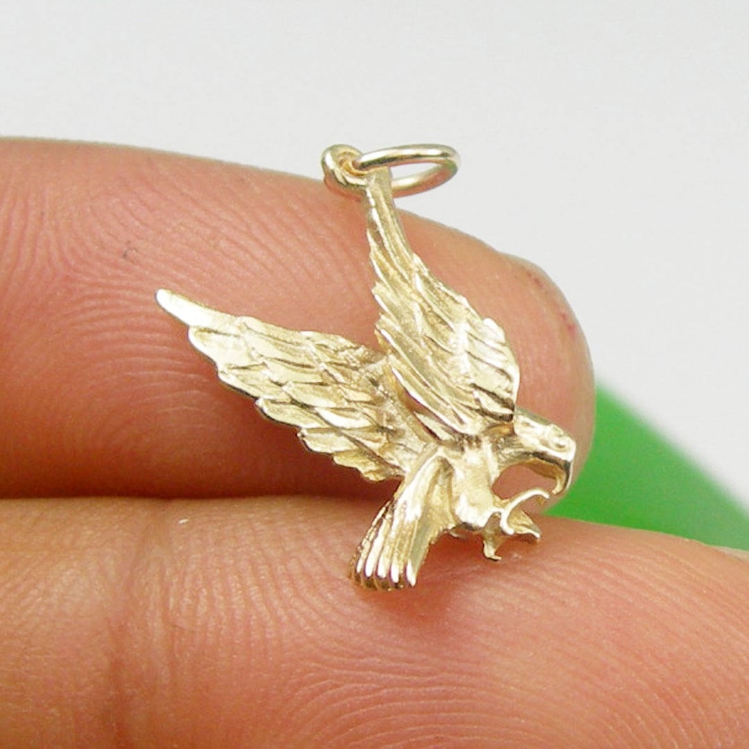 Eagle Hawk Bird 3 Dimensional Design Small Charm Pendant, Genuine 375 ...