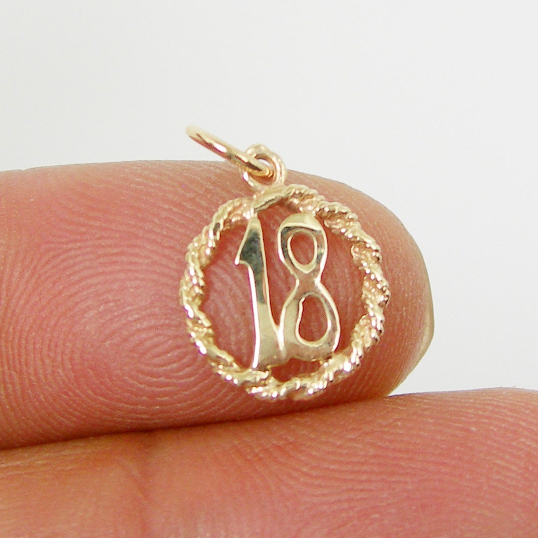 18 in a Circle Number Birthday Small Charm Pendant, Genuine 375 9ct 9k ...