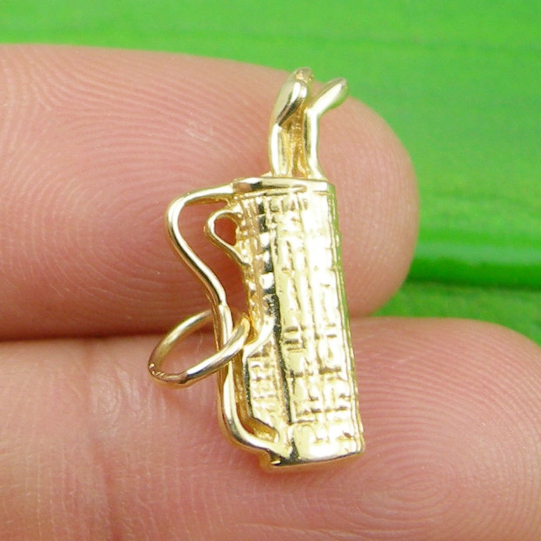 Caddy Bag and Golf Clubs 3D Solid Charm Pendant Genuine 375 9ct 9k or ...