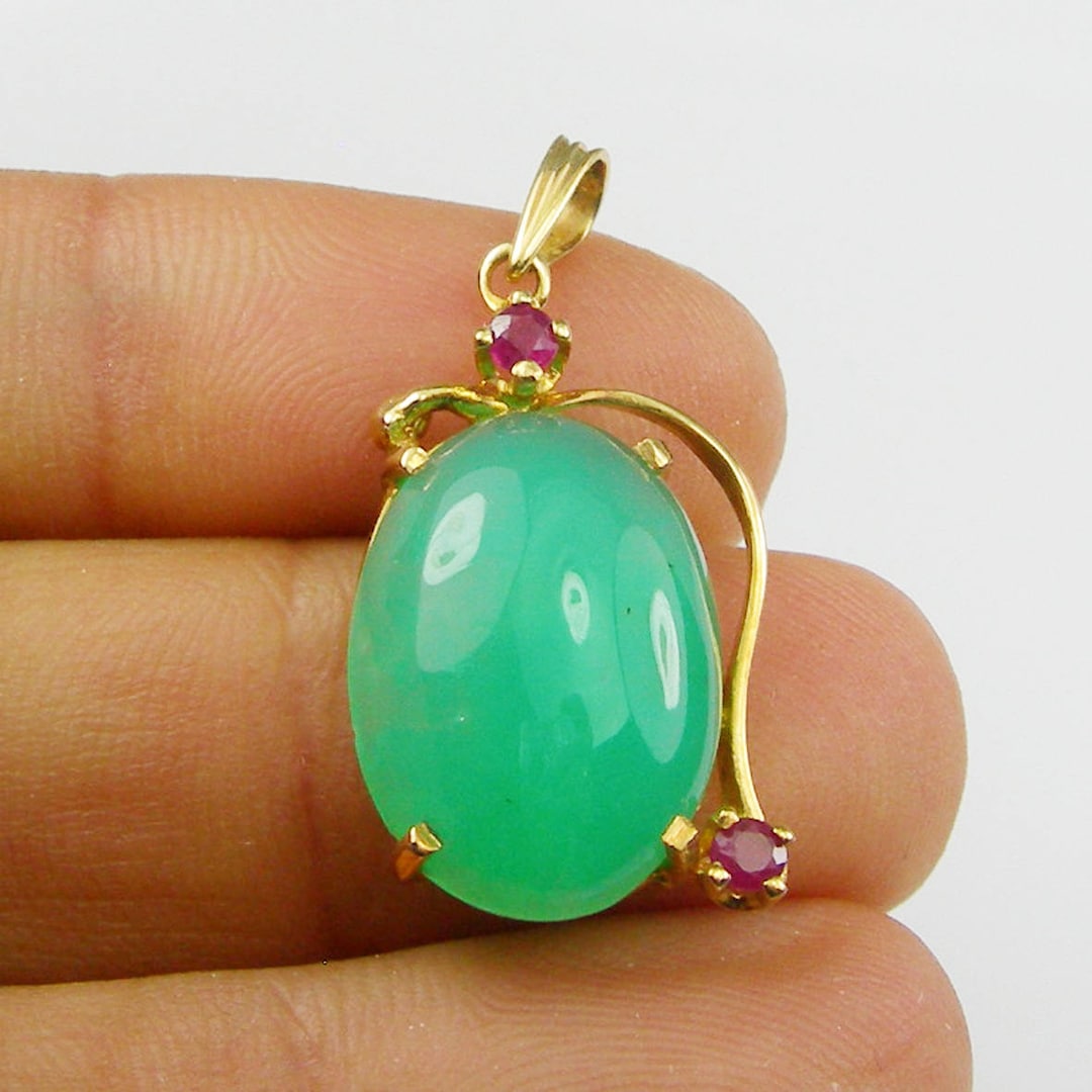 Green-blueish Color Oval Cabochon Natural Australian Jade Chrysoprase ...