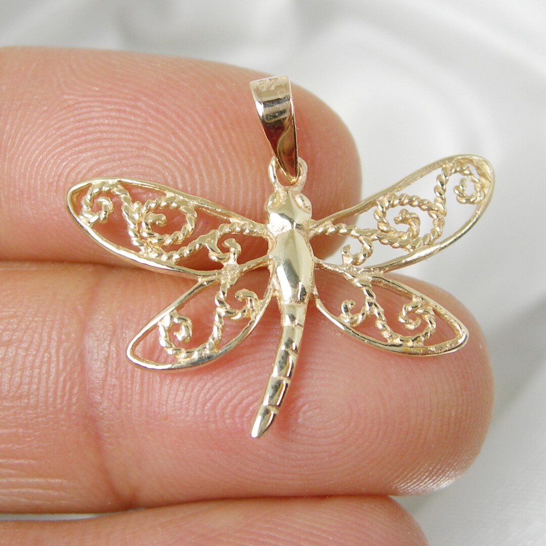 Genuine 375 9k 9ct Yellow Gold Dragonfly Fancy Wings Pendant - Etsy