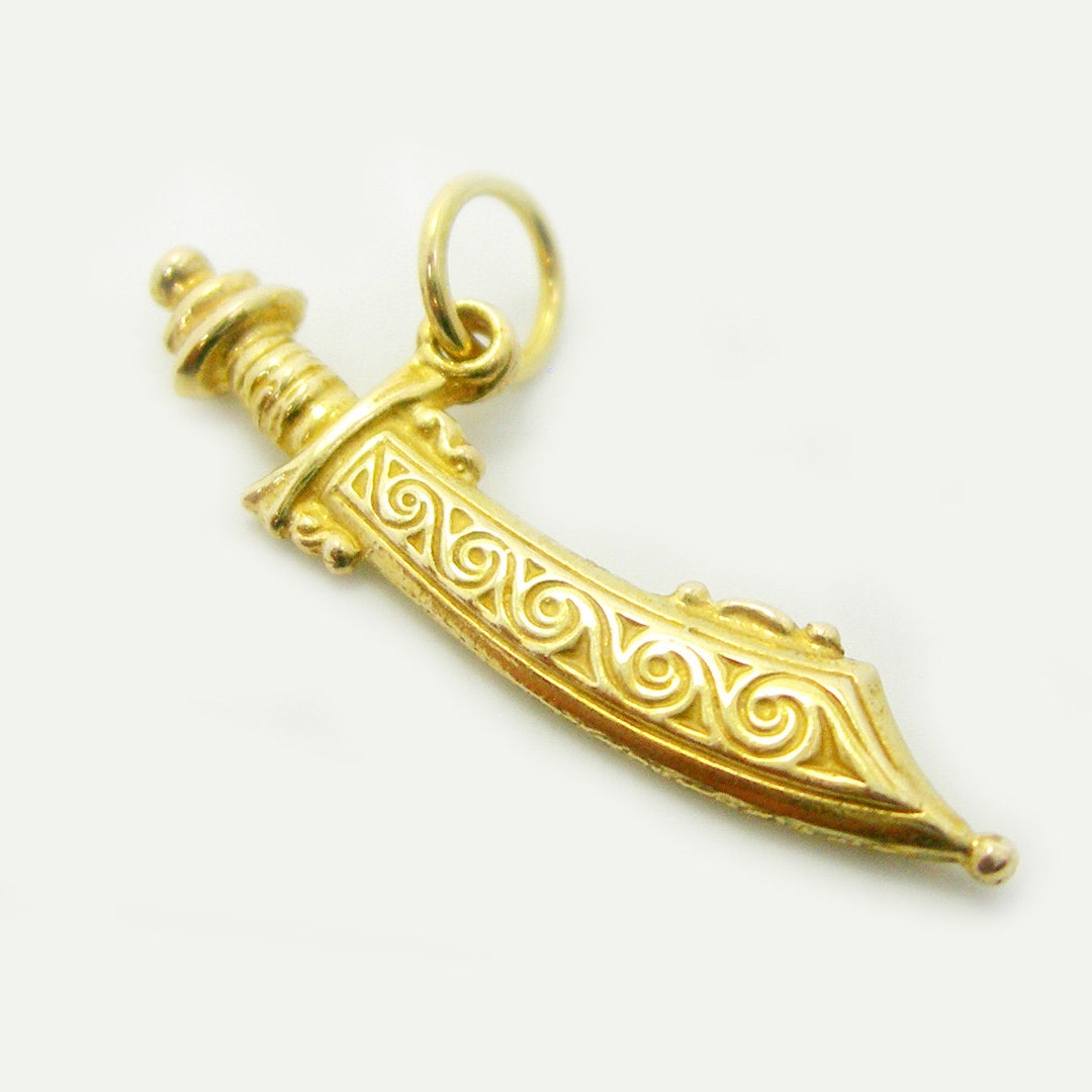 Solid 3 Dimensional Scimitar Sword Sabre Blade Charm Pendant, Genuine ...