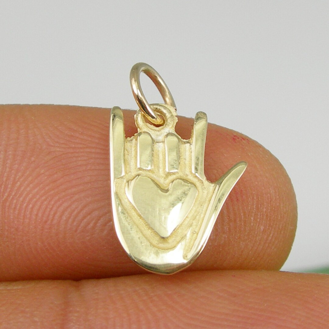 Sign Language Deaf Hand Love Symbol Charm Pendant Genuine 375 9ct 9k or ...