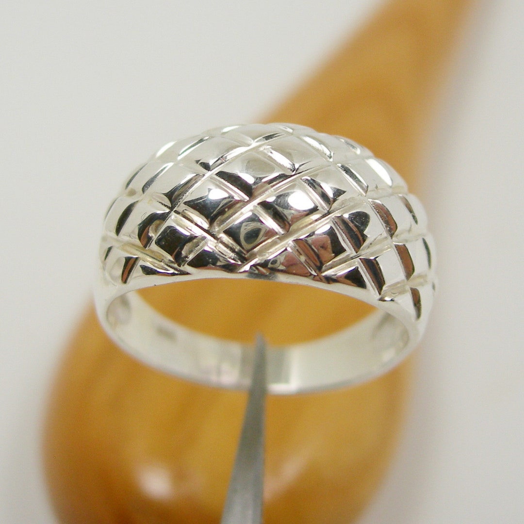 Square Diamond Pattern Dome Shape Unisex Plain Ring Genuine 925 ...