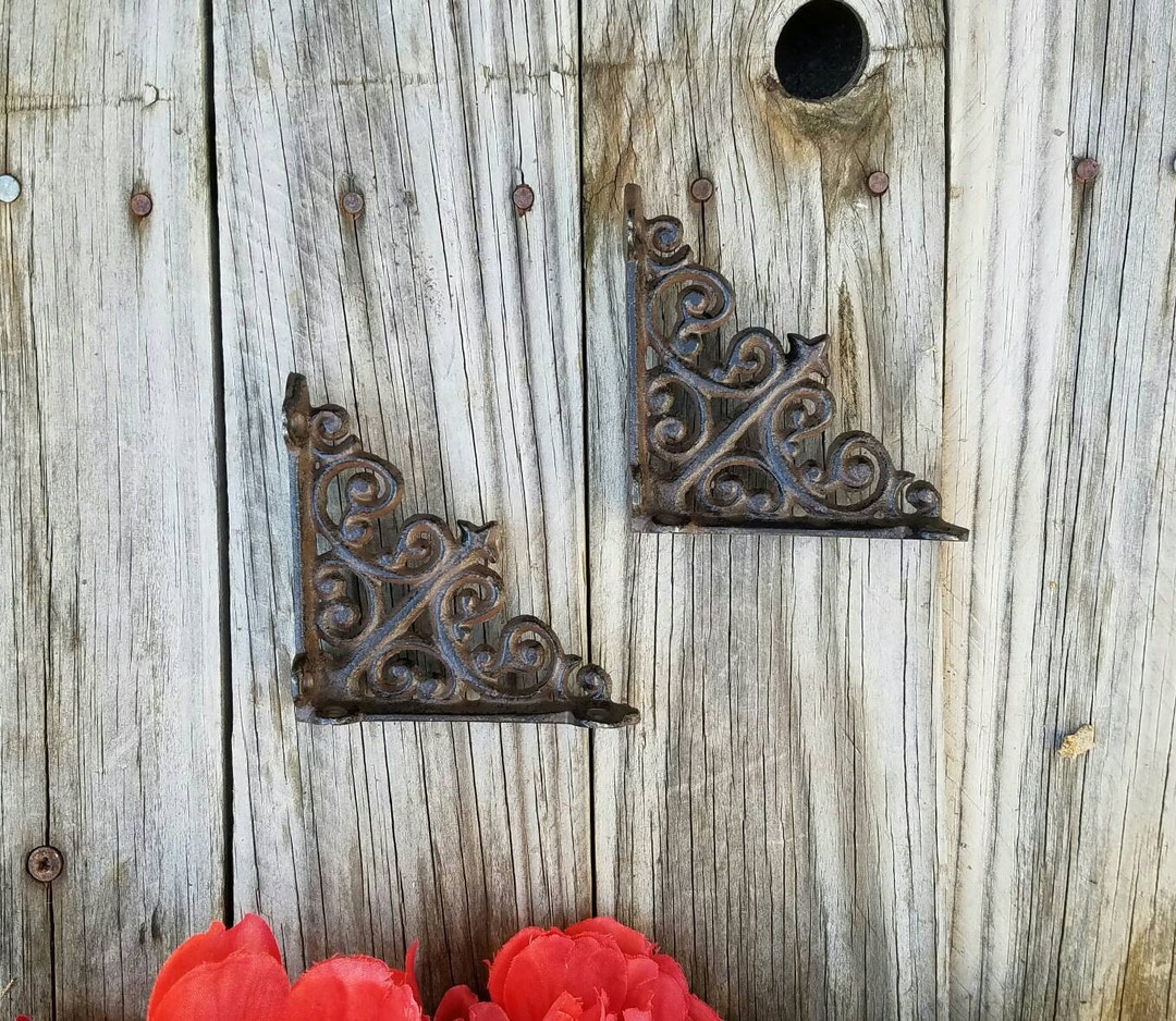 Corner Brackets, Shelf Brace, Iron Shelf Mount, Rustic Corner Brackets ...
