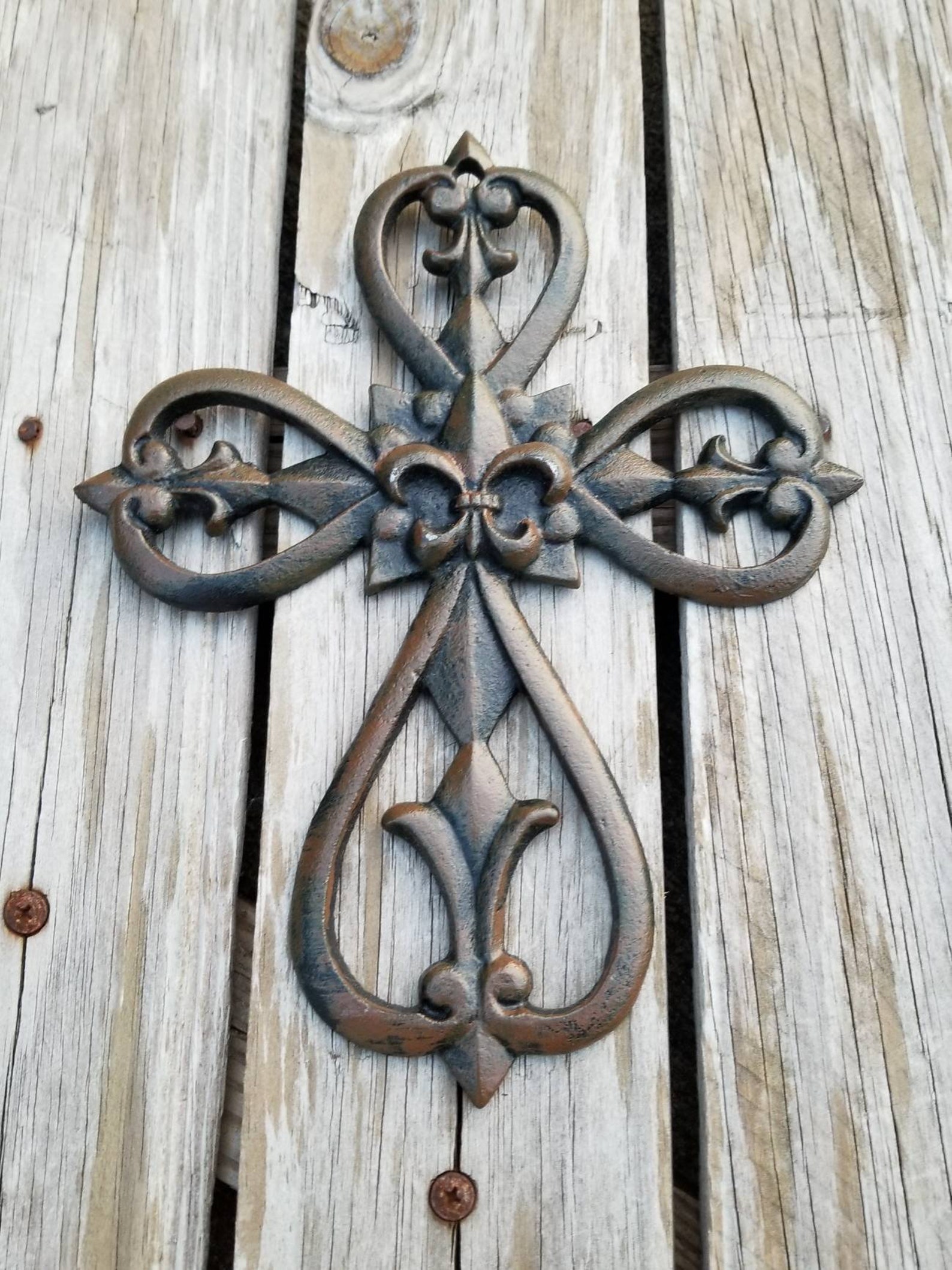 Cross, Wall Cross, Rustic Cross, Cast Iron Cross, Wall Decor, Fleur De ...