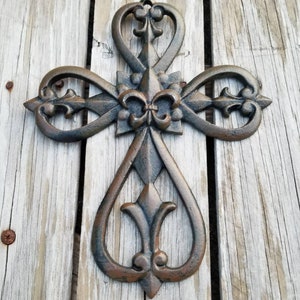 Cross, Wall Cross, Rustic Cross, Cast Iron Cross, Wall Decor, Fleur De ...