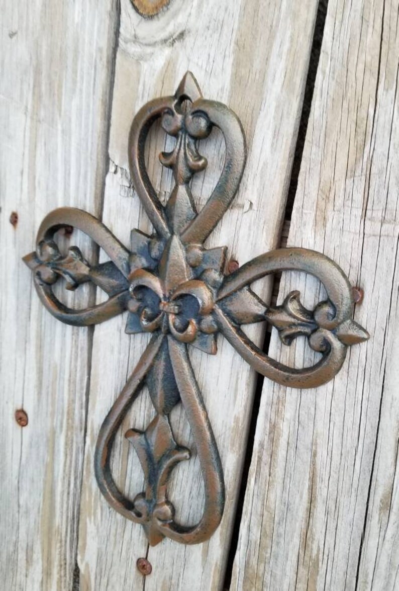 Cross, Wall Cross, Rustic Cross, Cast Iron Cross, Wall Decor, Fleur De ...