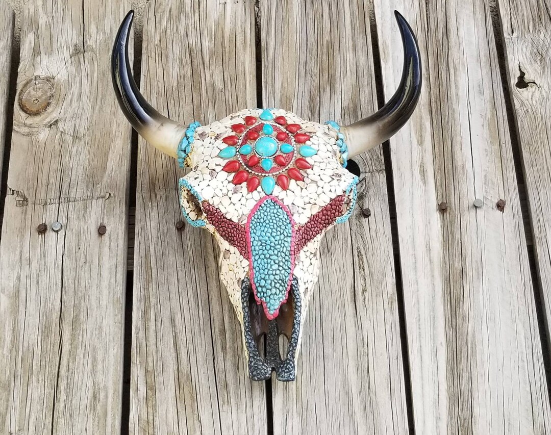 Skull, Decorative Skull, Taxidermy, Skull Decor, Boho Decor, Turquoise ...