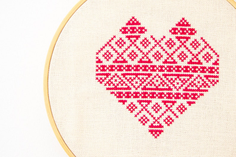 Redwork Heart PDF CHART Modern Cross Stitch Pattern for - Etsy