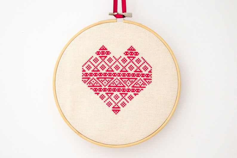 Redwork Heart PDF CHART Modern Cross Stitch Pattern for - Etsy
