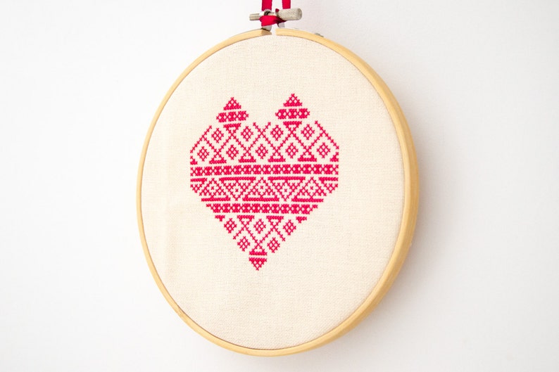 Redwork Heart PDF CHART Modern Cross Stitch Pattern for - Etsy