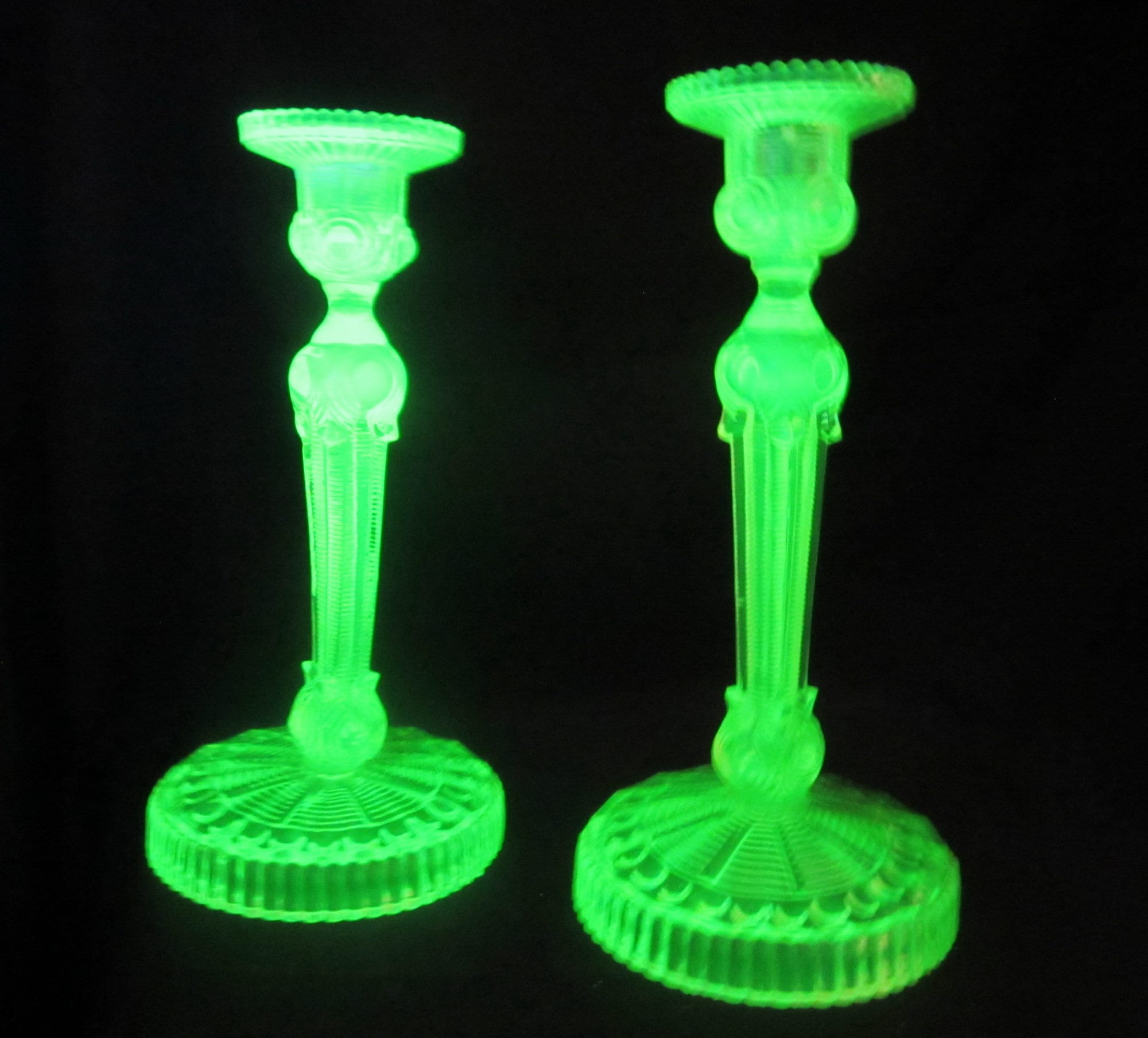 2 Antique Vaseline Uranium Glass Candle Sticks, Candle Holders, Ca 1920 ...