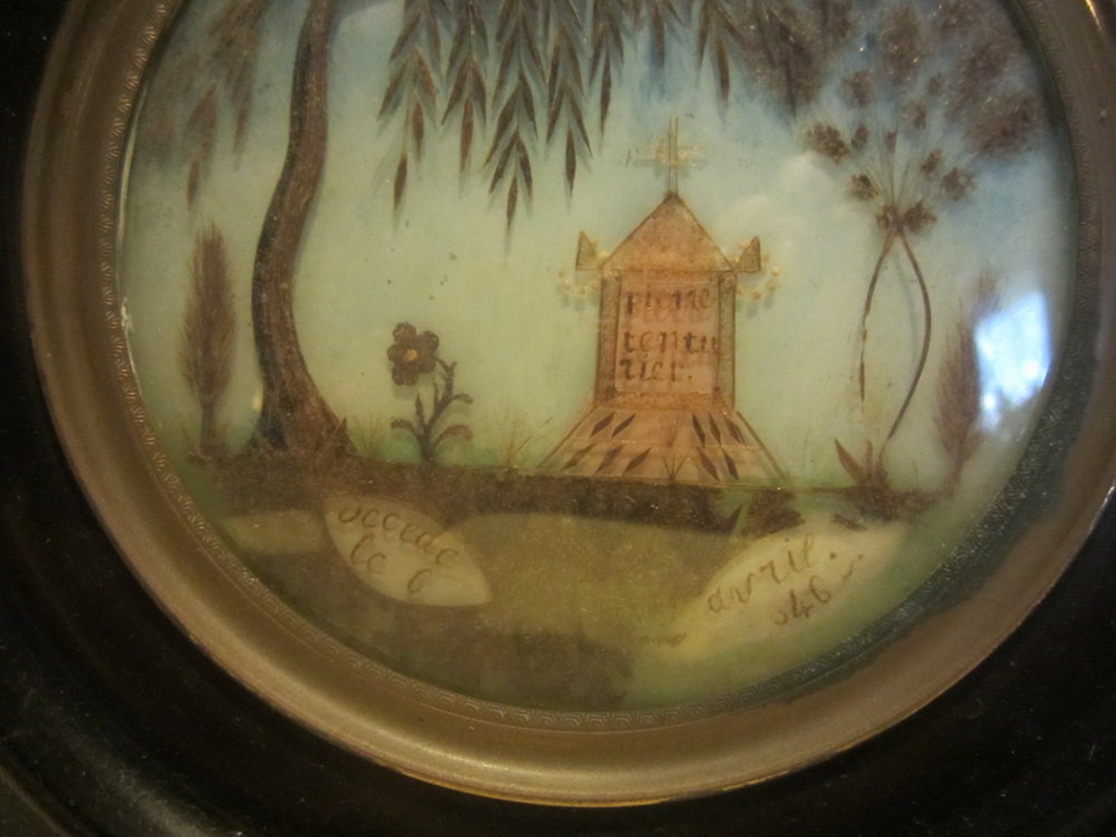1846! Memento Mori, Hair Work,gutta Percha Frame, Graveyard Scene ...