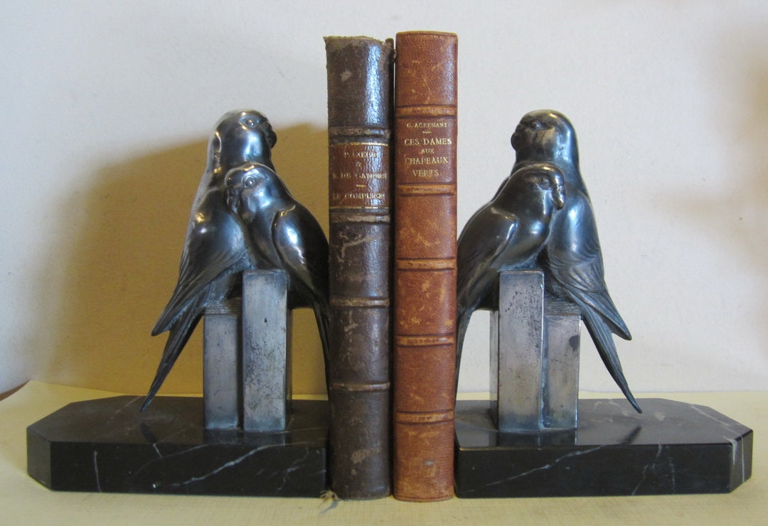 ANTIQUE Book Ends Budgerigar, Parakeet, Paroquet, Made in France ...