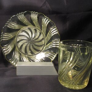 2 Antique BACCARAT Vaseline Uranium Glass Tumbler and Saucer, Rare Ca ...