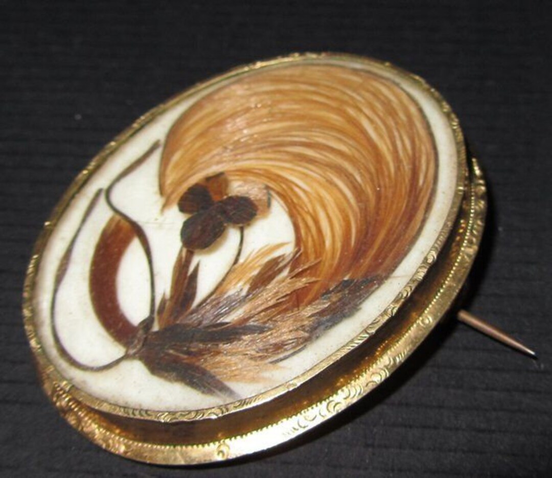 Beautiful Memento Mori Brooch in Gold Plated Frame, Hair Work,mourning ...