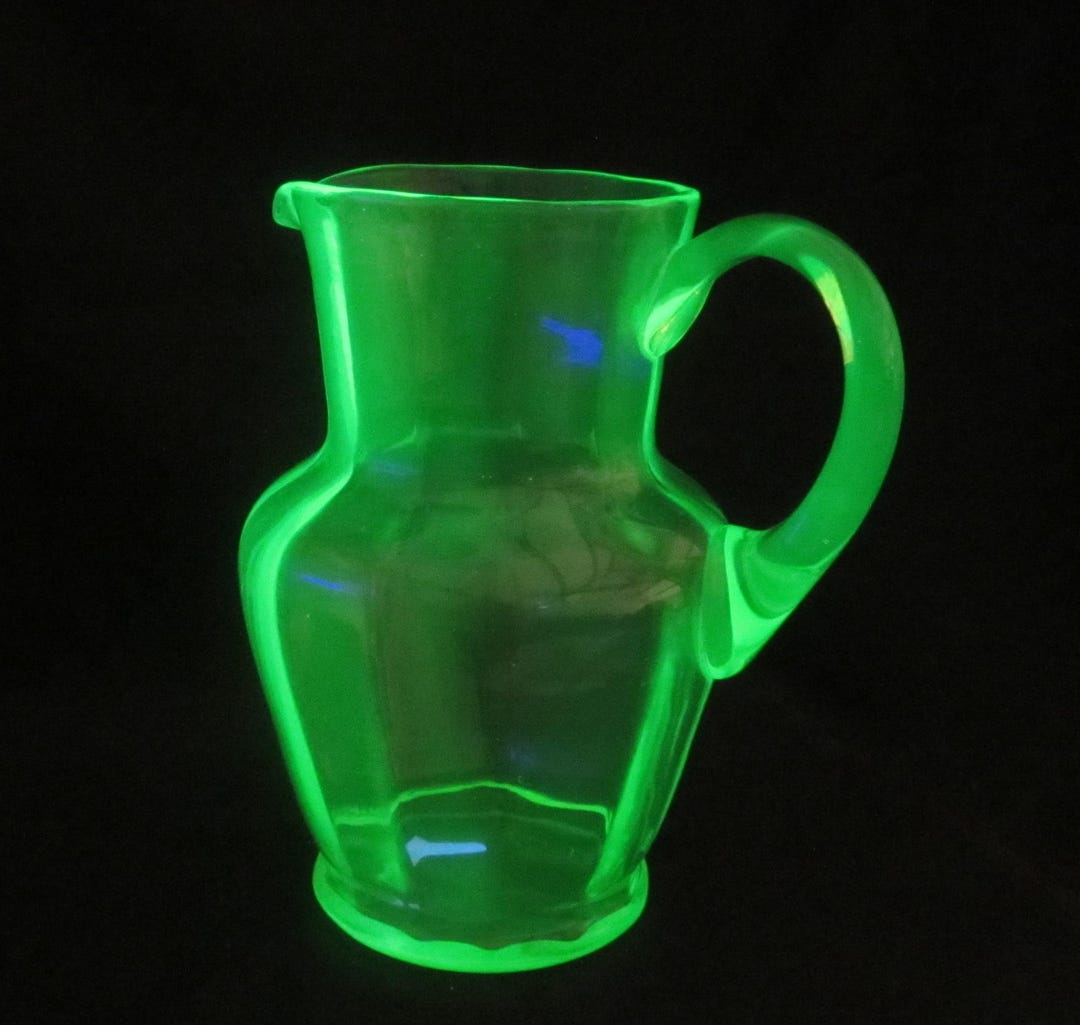 Antique Vaseline Uranium Glass Pitcher, Art Deco Water Decanter, Ca ...