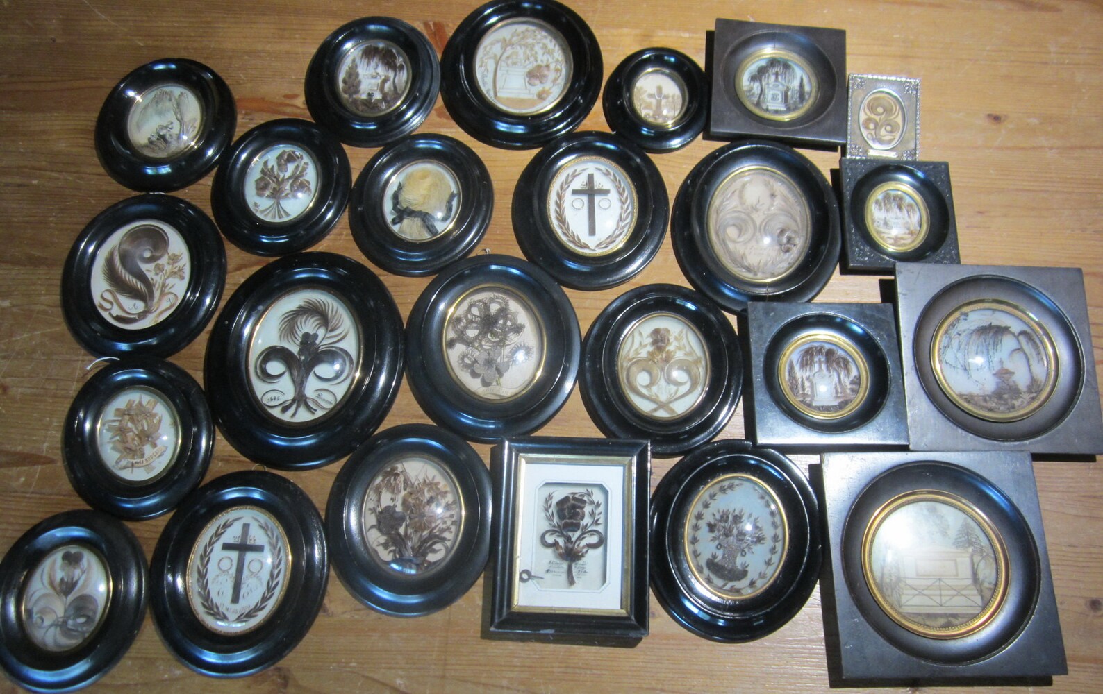 Antique Memento Mori, Framed Miniature With Hair Work, Graveyard Scene ...