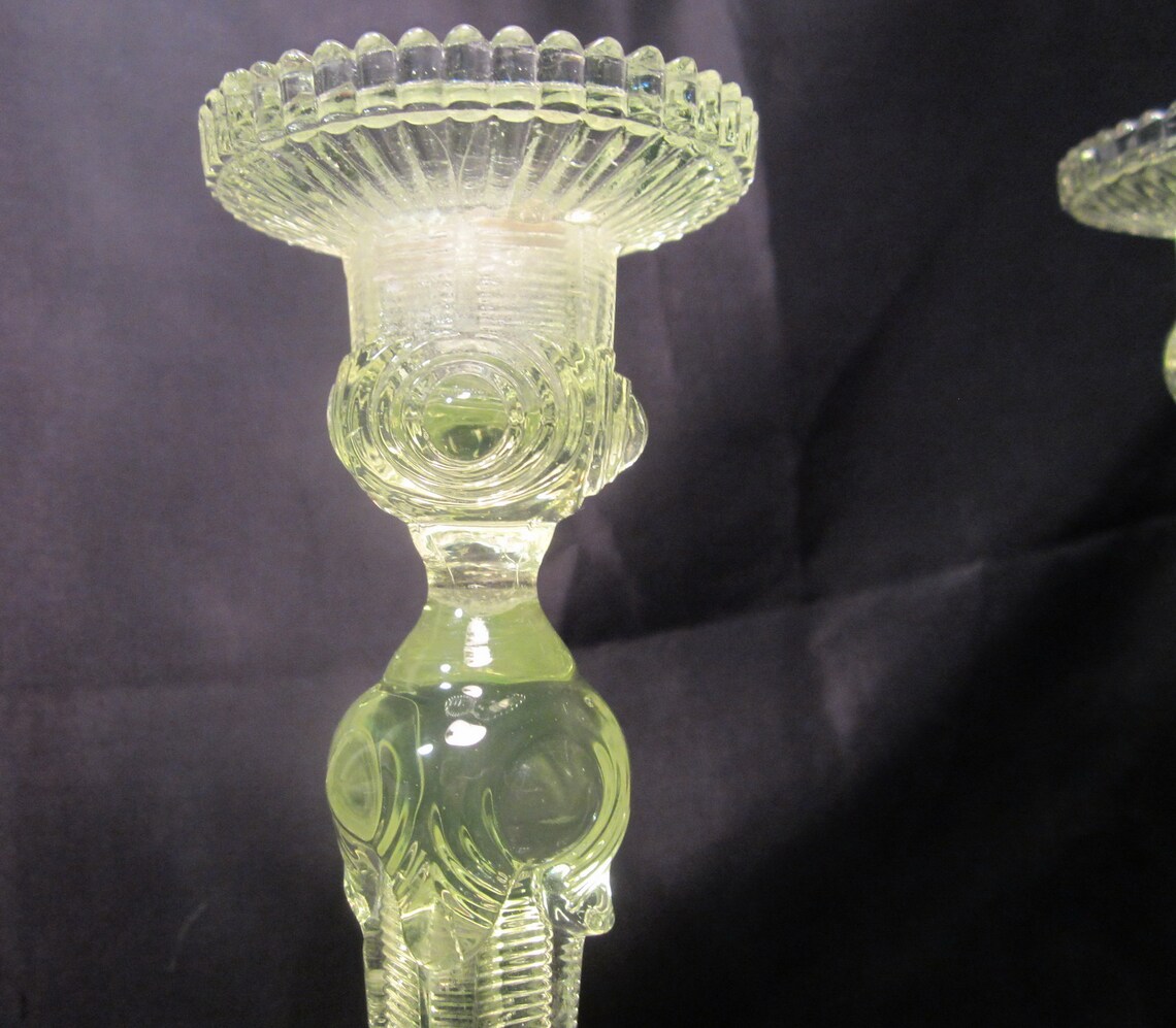 2 Antique Vaseline Uranium Glass Candle Sticks, Candle Holders, Ca 1920 ...