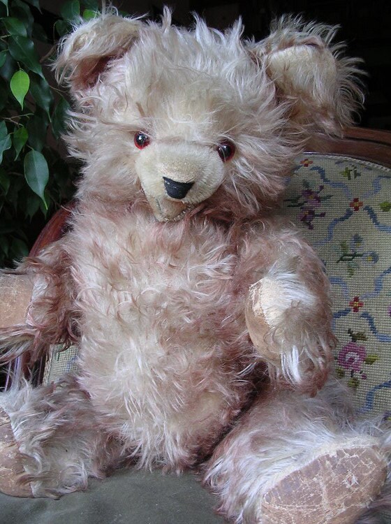 Big old teddybear long mohair teddy bear no Steiff glass | Etsy