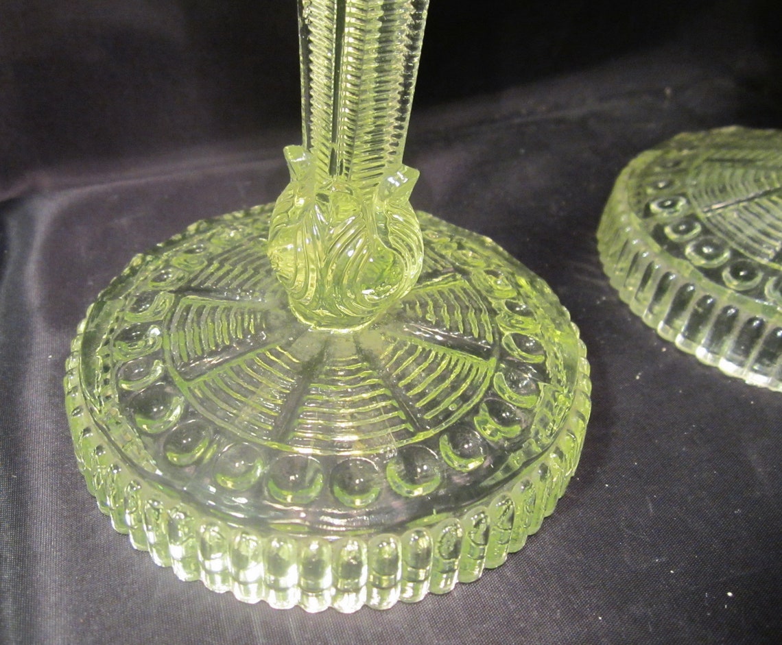 2 Antique Vaseline Uranium Glass Candle Sticks, Candle Holders, Ca 1920 ...