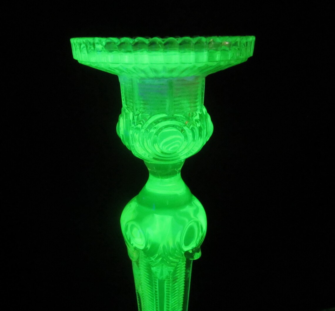 2 Antique Vaseline Uranium Glass Candle Sticks, Candle Holders, Ca 1920 ...