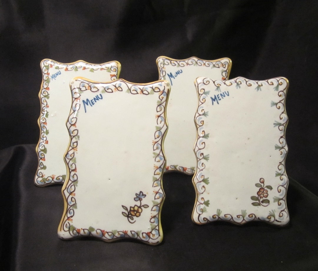 ANTIQUE set of 4 ceramic menu holders Rouen France menu - Etsy Portugal