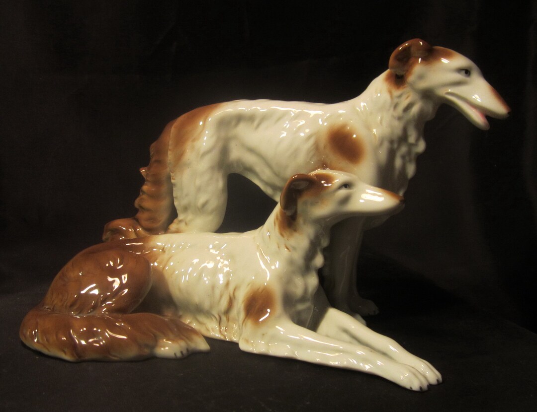 An Antique Group of Dogs, Borzoi, Greyhounds, Wind Hounds, Carl Sheidig ...