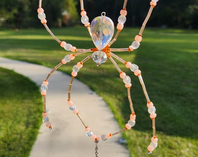 Beaded Spider Sun Catcher Orange Peach Crystal Suncatcher - Etsy