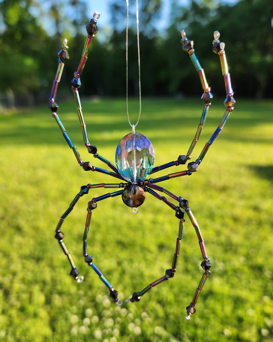 Beaded Spider Sun Catcher Dark Iridescent Suncatcher Ornament - Etsy